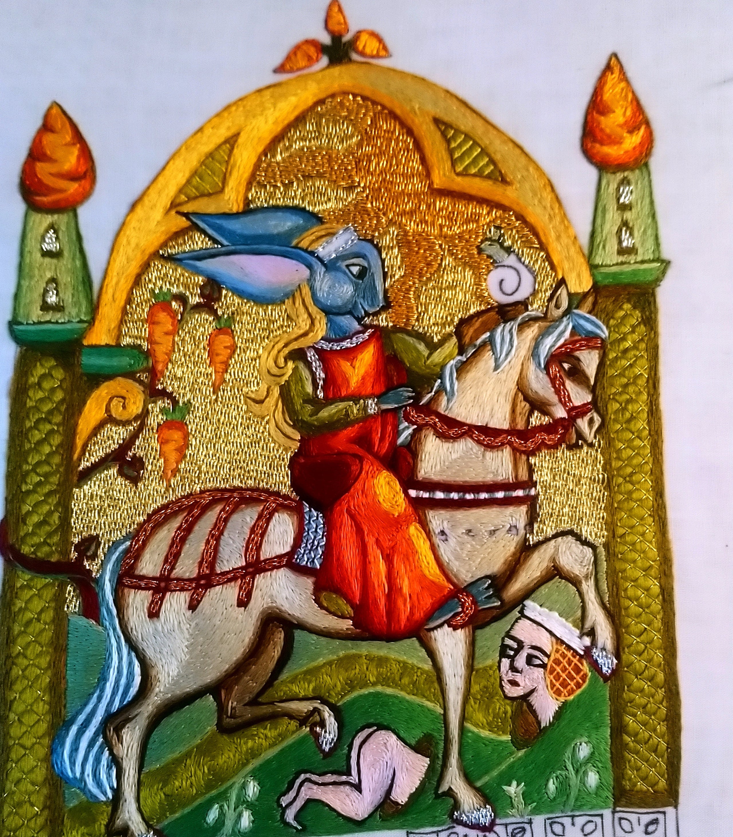 rabbit maiden hunting rabbit medeival embroidery opus anglicanum online ...
